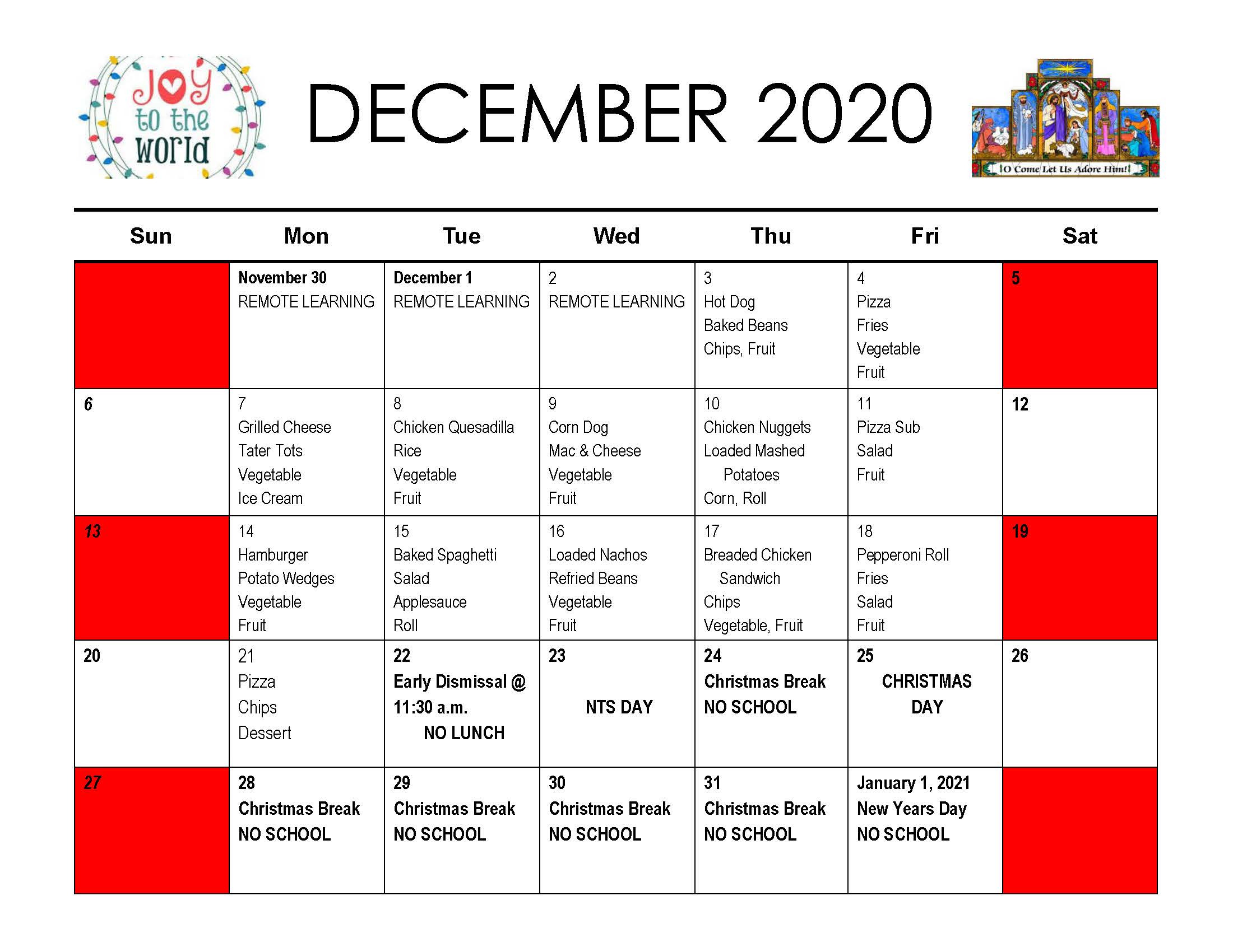 Lunch Menu | Teays Valley Christian School